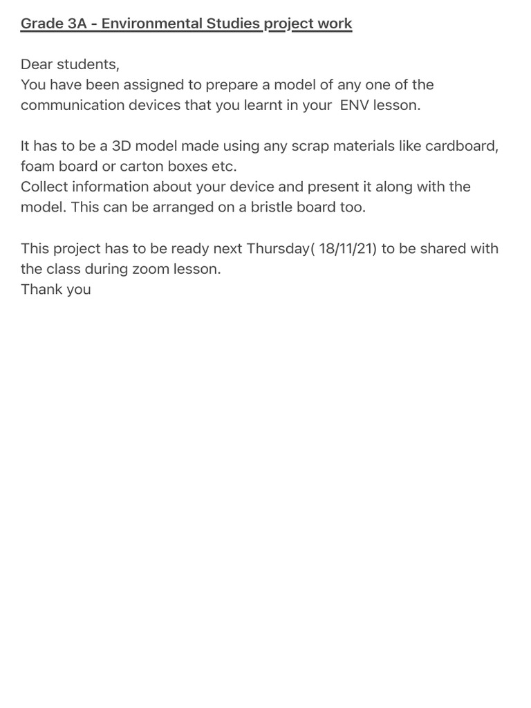 Grade 3A - Environmental Studies Project Work | PDF