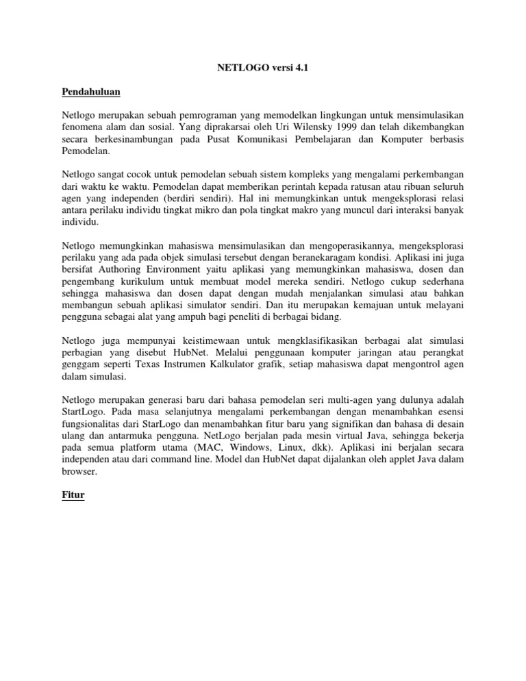 Tutorial NETLOGO Versi 4 | PDF | Komputer