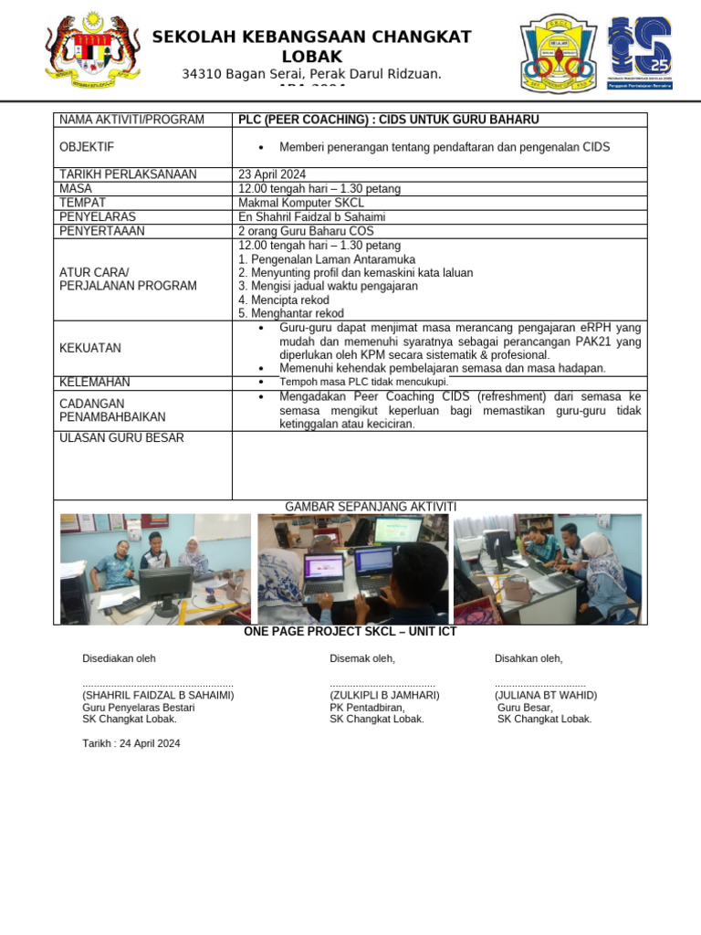 Laporan Opr PLC Cids Guru Baharu 2024 | PDF