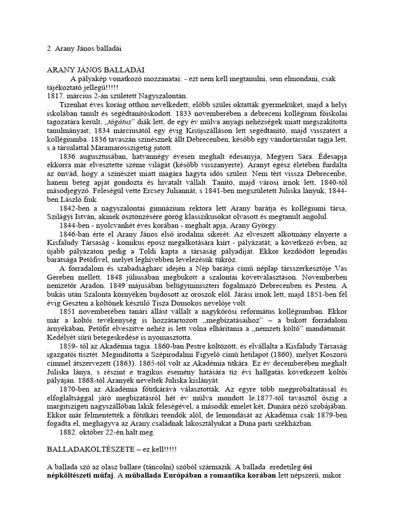 Arany János Balladái | PDF