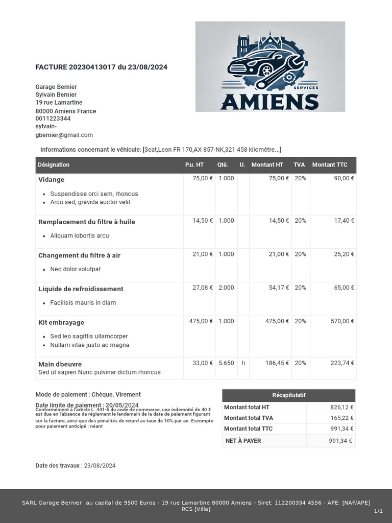 Facture Garage Modele Wuro | PDF