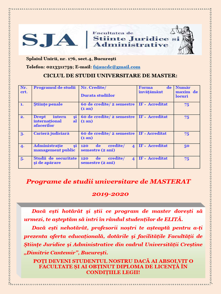 Admitere Master 2019 - Fsja | PDF
