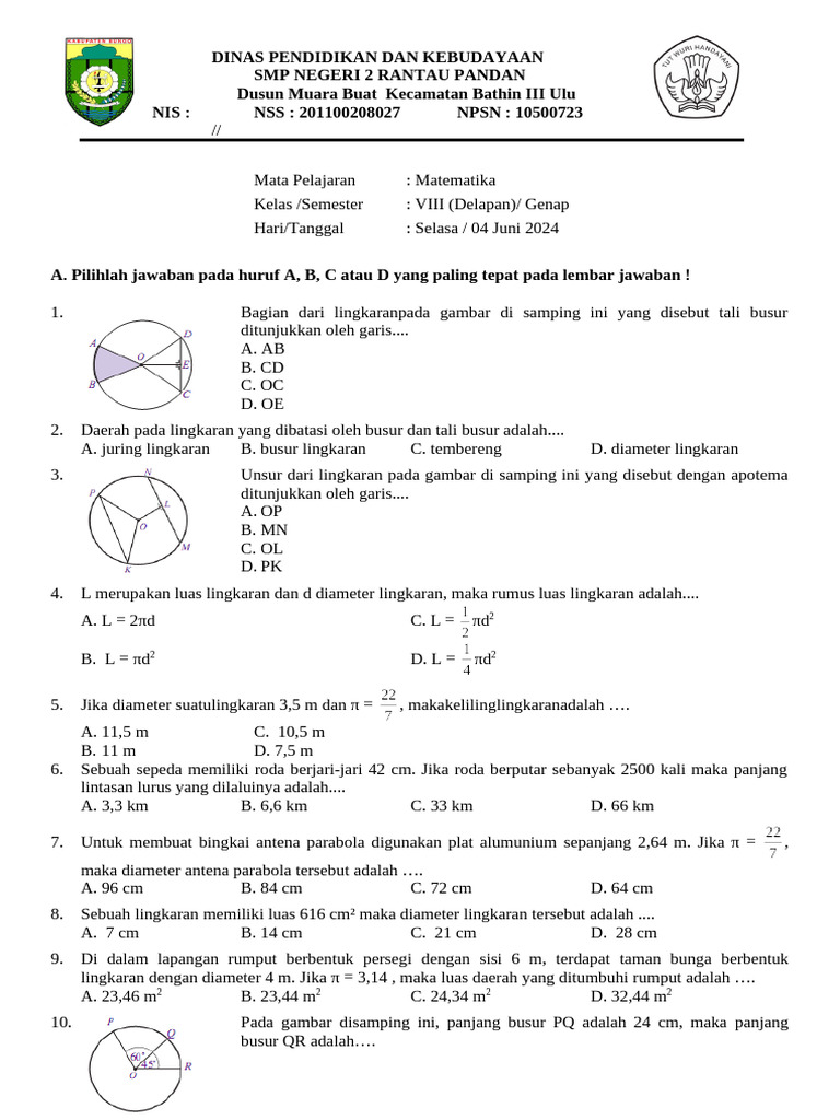 Soal PAT MTK Kelas 8 K-13 - Puspa Widia Wati | PDF