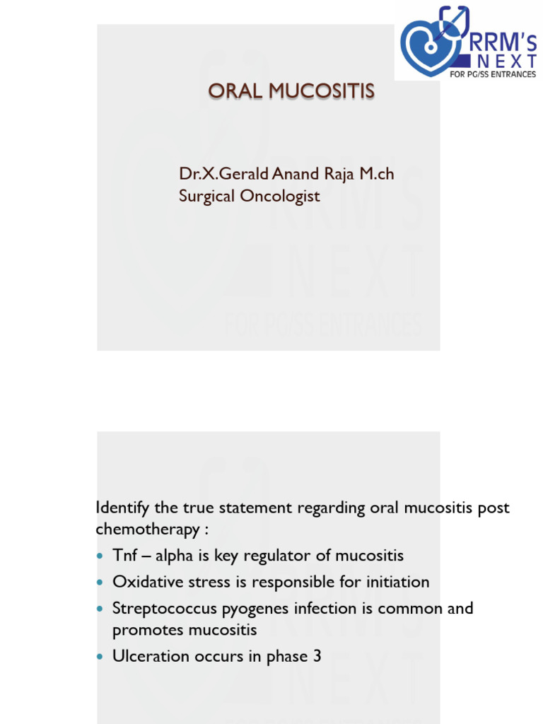 RRM Neet Ss Onco Class Pptoral Mucositis | PDF