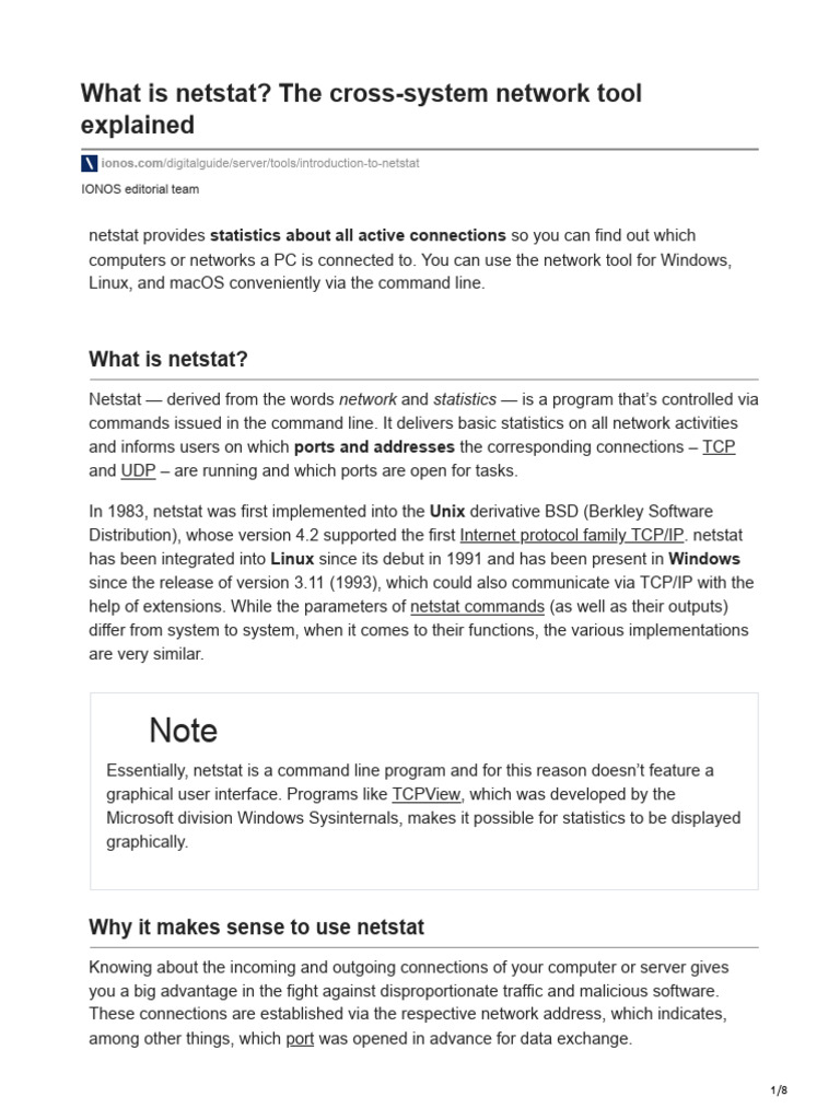 What Is Netstat The Cross-System Network Tool Explained | PDF