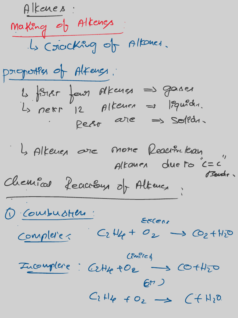 Reactions of Alkenes - Notes | PDF
