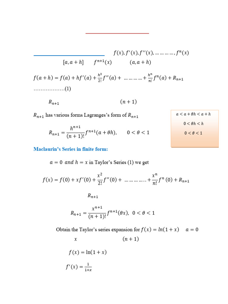 Taylor Series in Finite Form | PDF