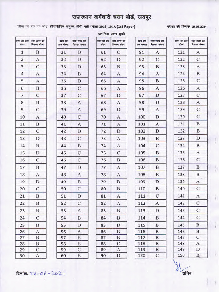 First Ans Key Exam Code 101A | PDF
