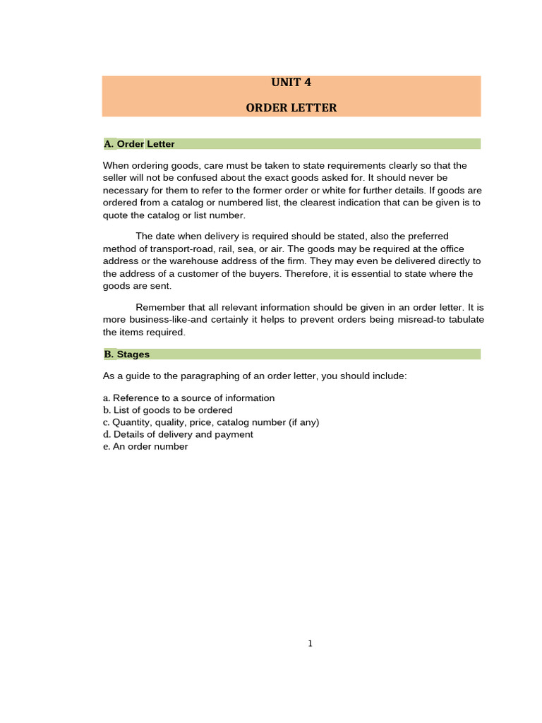 Unit 4 Order Letter | PDF
