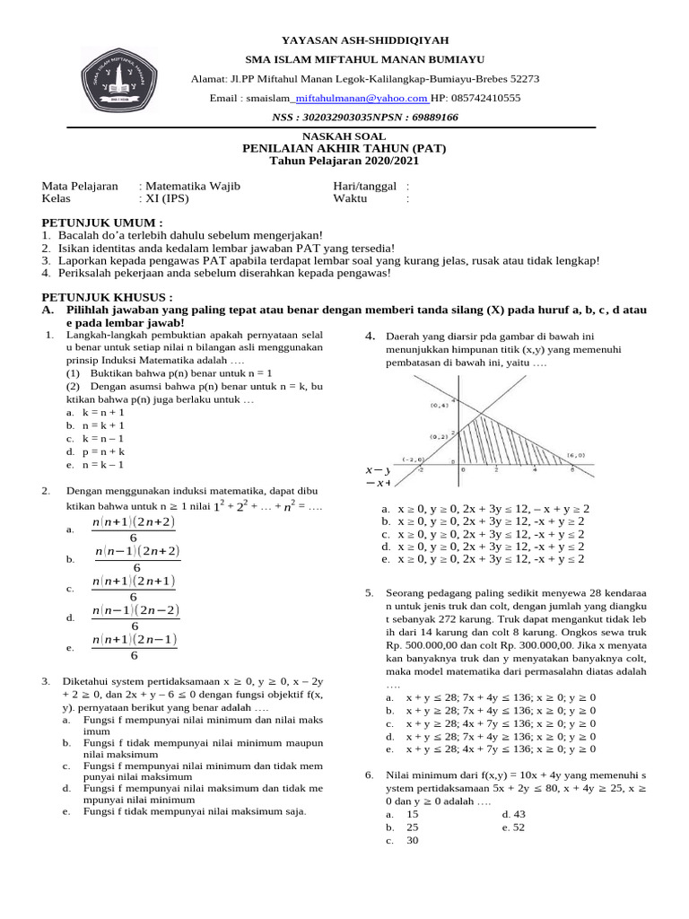 SOAL PAT MTK WAJIB KLS XI | PDF