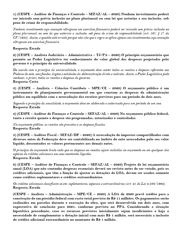 Questões Comentadas de AFO | PDF