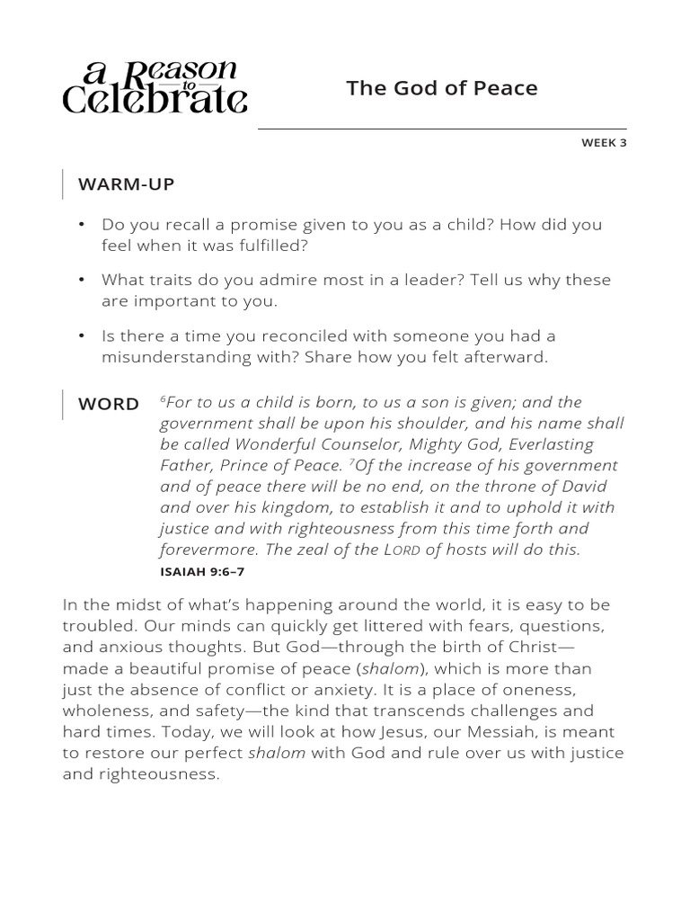 A Reason To Celebrate Week 3 The God of Peace Mobile | PDF | English ...