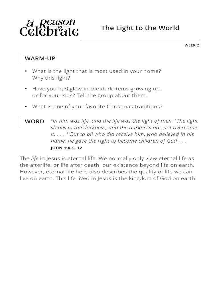 A Reason To Celebrate Week 2 The Light To The World Mobile | PDF ...