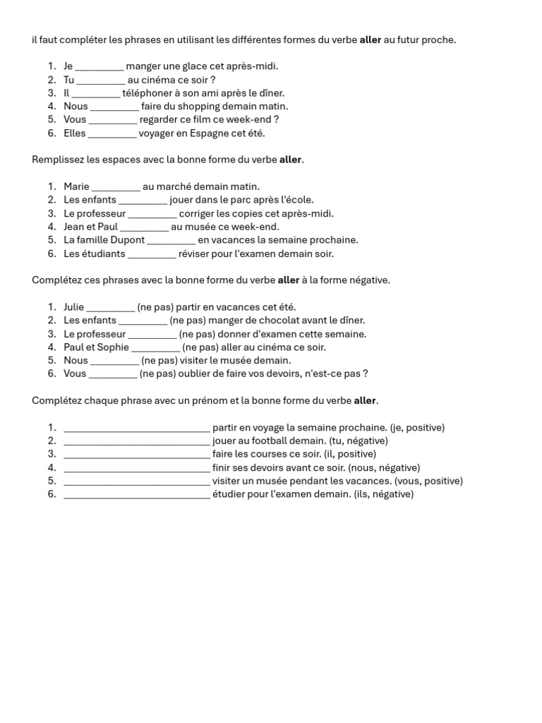 Exercises Futur Proche | PDF