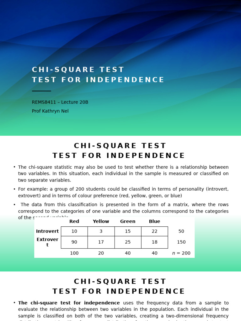 Chi-Square Lecture 20B - Test of Independence | PDF
