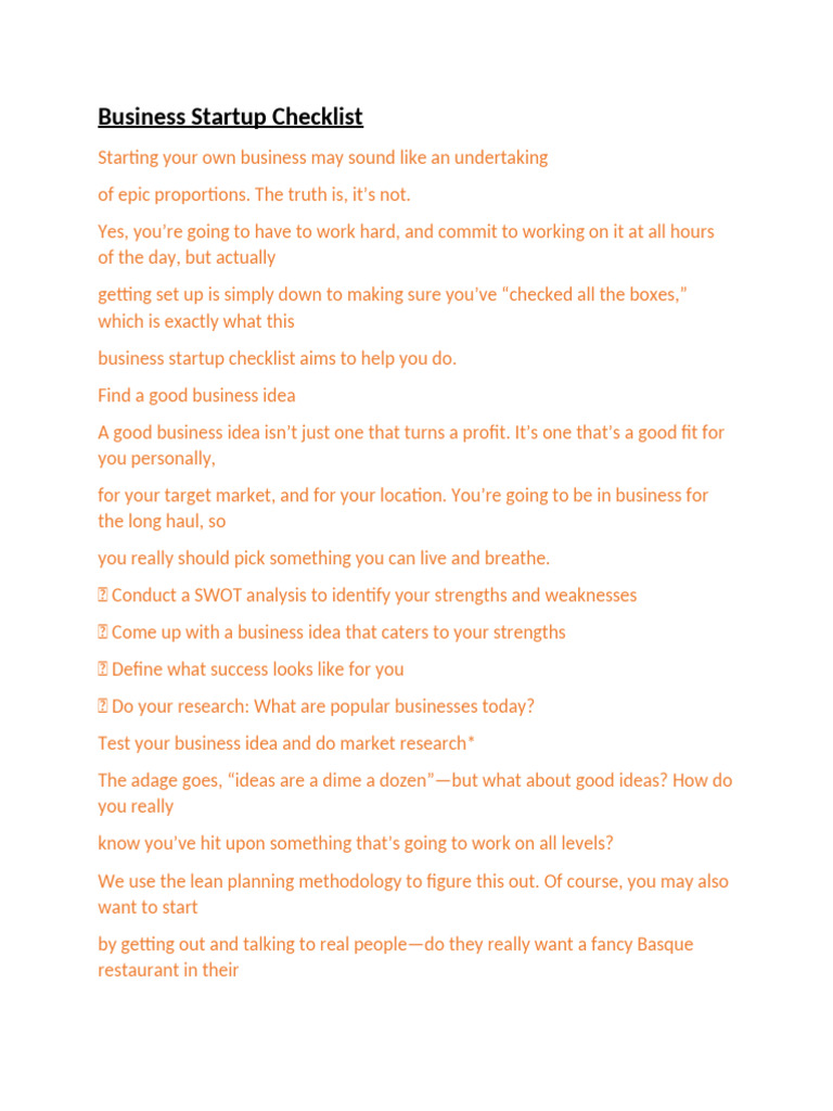 Business Startup Checklist | PDF