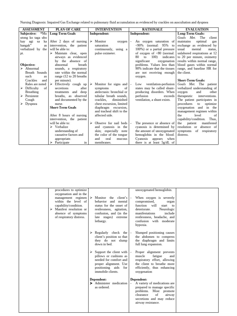 NCP - Impaired Gas Exchange HEP | PDF | Diseases And Disorders ...