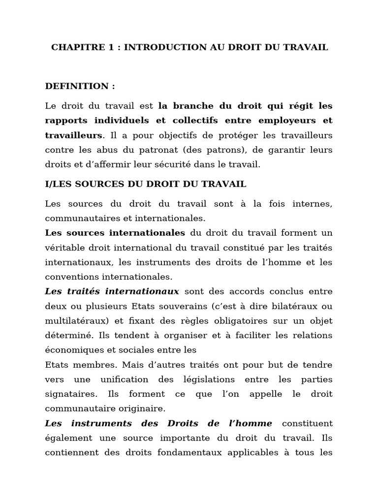 Chapitre 1. Droit Du Travail | PDF