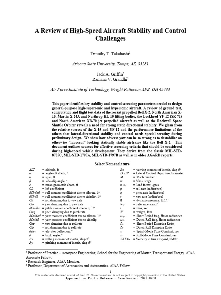 A Review of High-Speed Aircraft Stability and Control Challenges | PDF