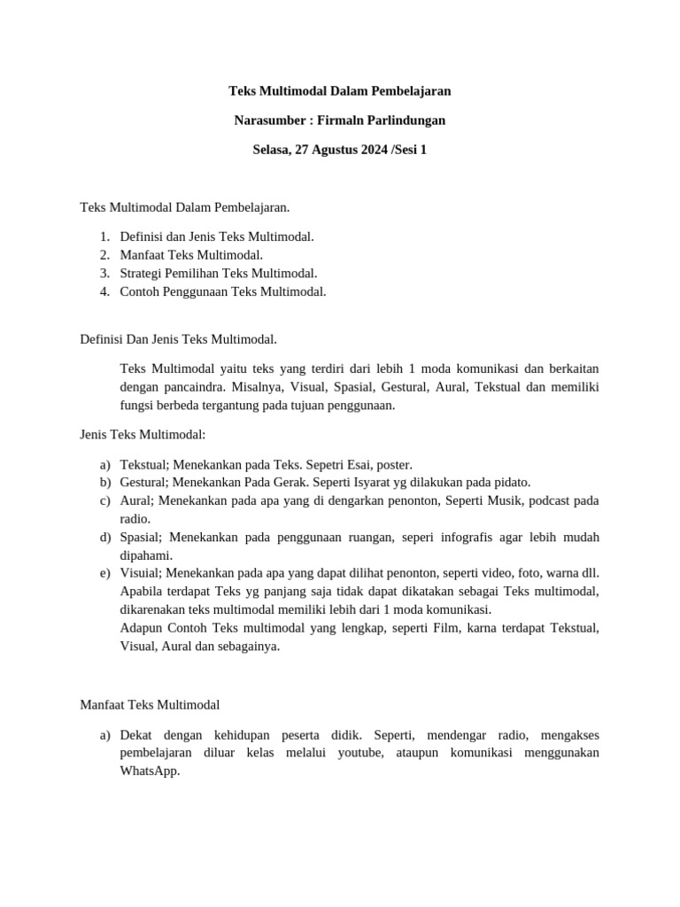 Teks Multimodal Dalam Pembelajaran | PDF