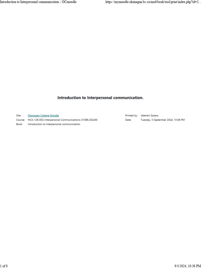 Introduction to Interpersonal communication. | PDF
