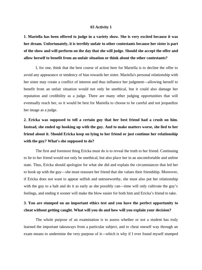 03 Activity 1 - Ethics | PDF