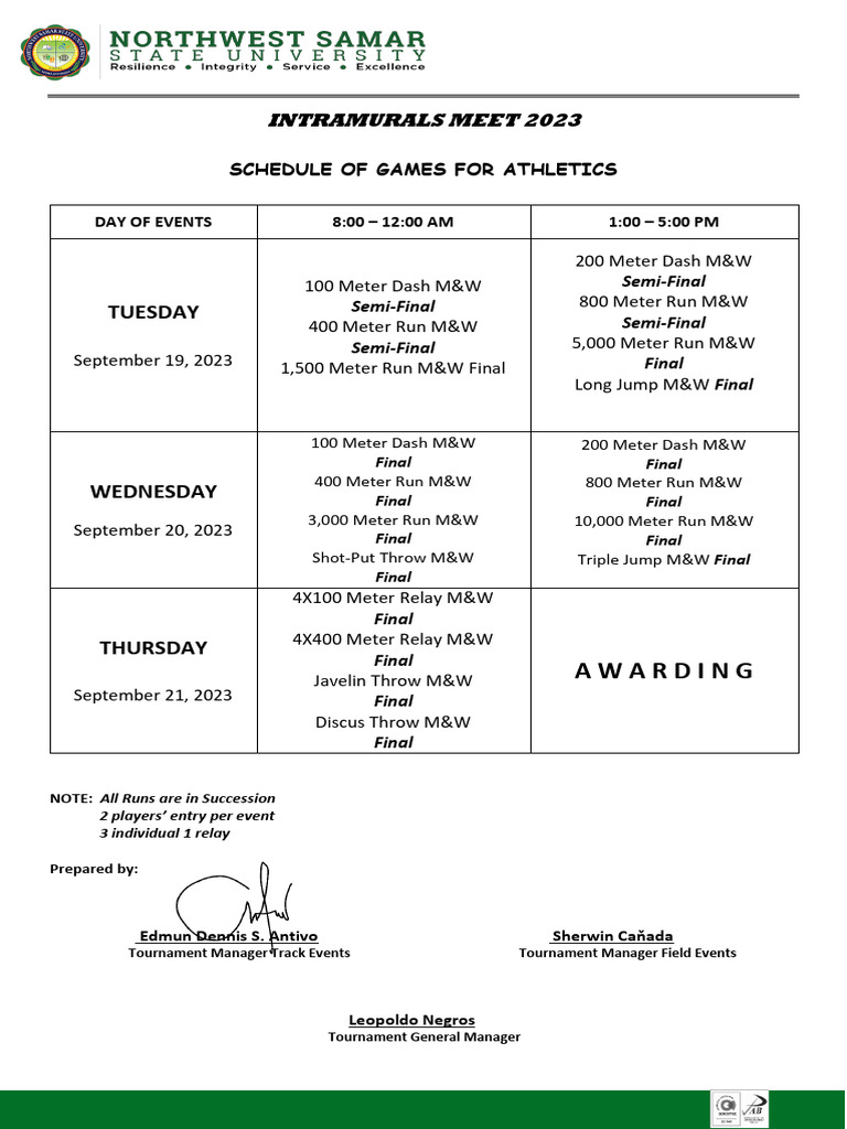 INTRAMURALS MEET 2023 Track and Field 1 | PDF | Track And Field ...