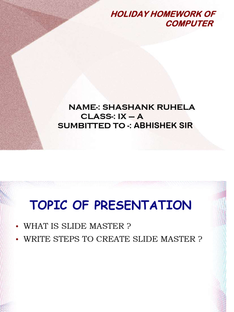 Shashank Ruhela Computer Holiday Homework IX - A | PDF