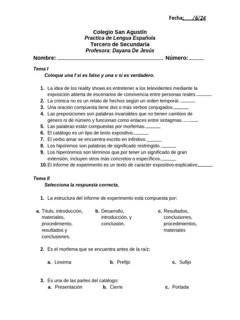Practica Lengua Española. 3ro | PDF | Verbo | Artes del Lenguaje y ...