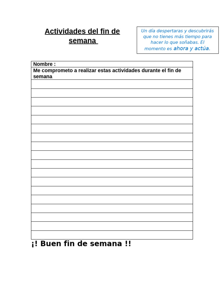 Actividades Del Fin de Semana | PDF