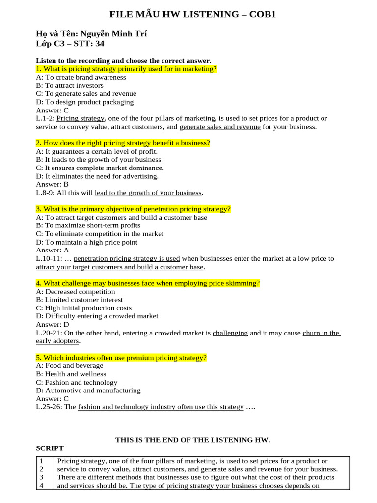 Mau - S2 - ECO1 - Listening - Minh Tri - 34 | PDF