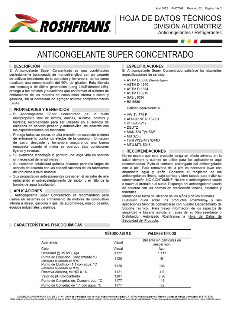 RHDT069 ANTICONGELANTE SUPER CONCENTRADO | PDF