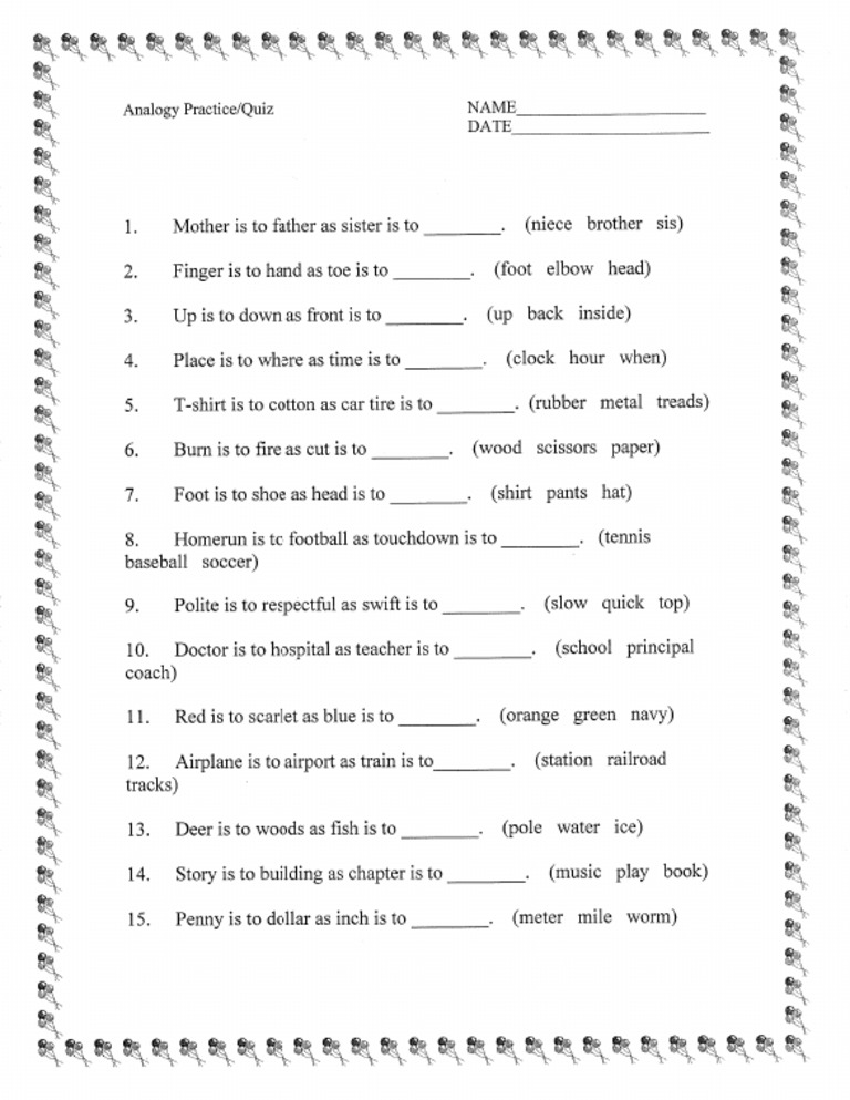 Analogies Quiz | PDF