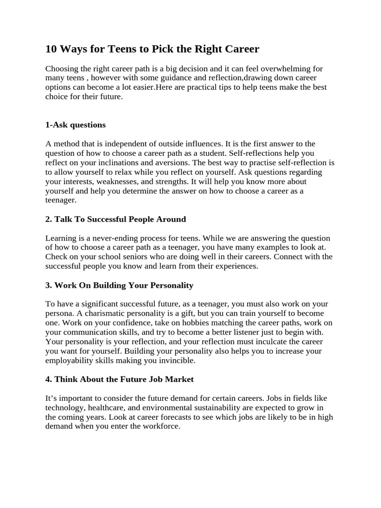 10 Ways For Teens To Pick The Right Career | PDF 10 Ways For Teens To Pick The Right Career | PDF