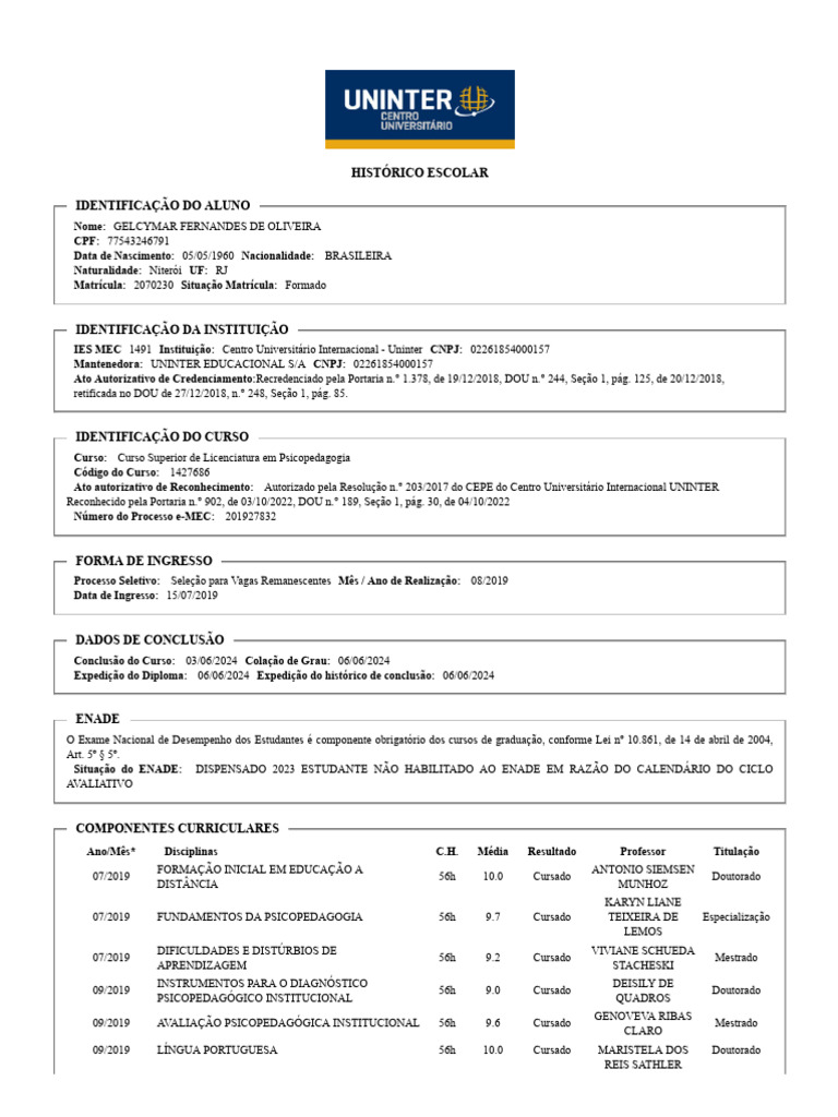 certificado conclusão Uninter | PDF