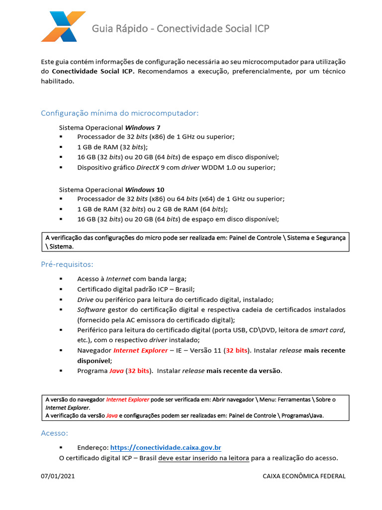 Guia_Configuracoes_Conectividade_Social_ICP | PDF