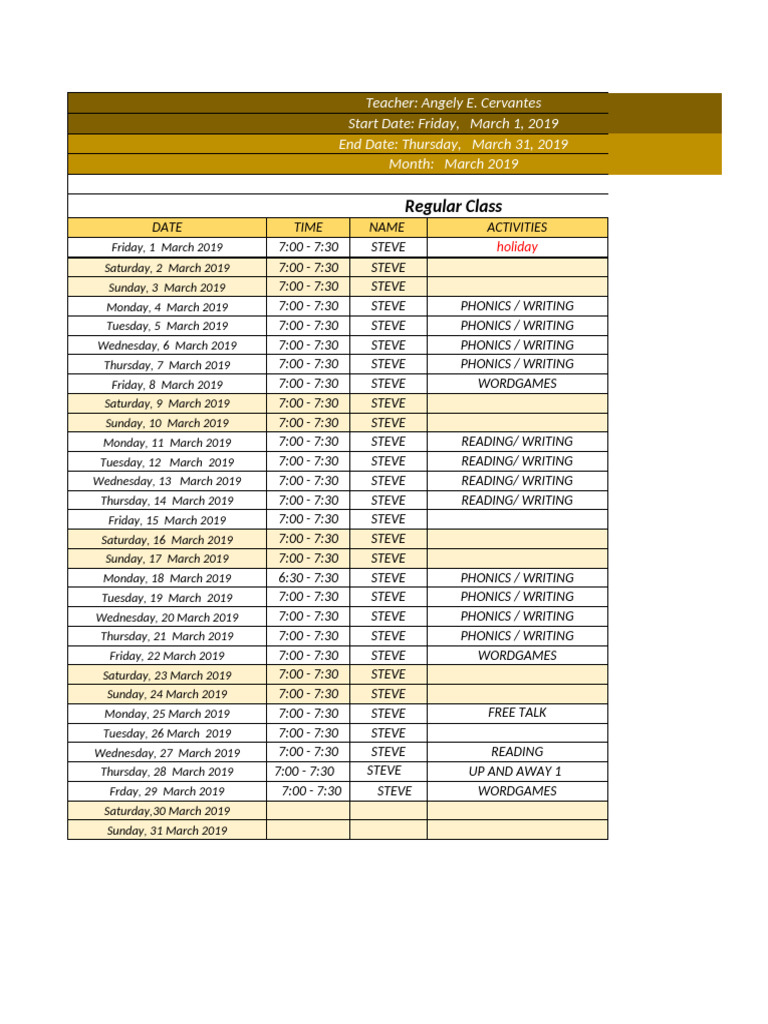 March 2019 Class Schedule | PDF