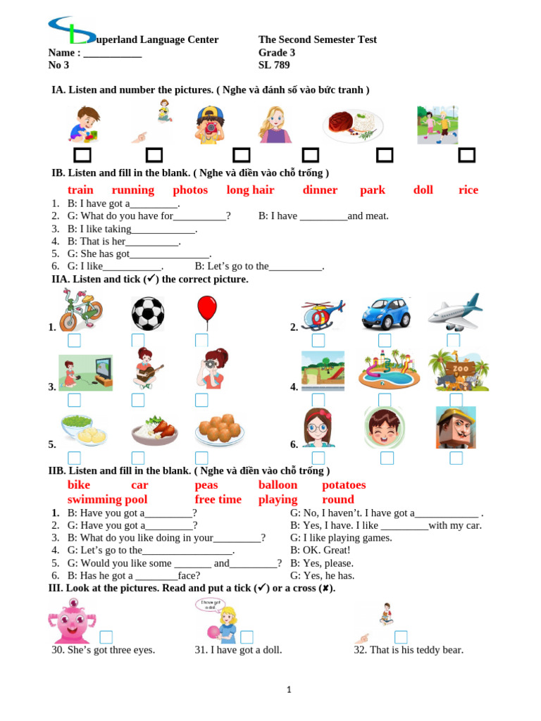 Grade 3 Listening Test Worksheet | PDF | Sports & Recreation | Language ...
