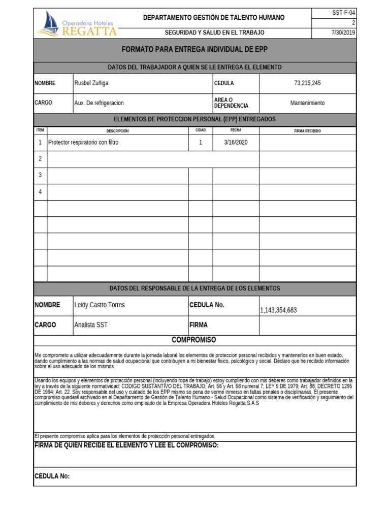 2. Acta de Entrega de EPP. | PDF
