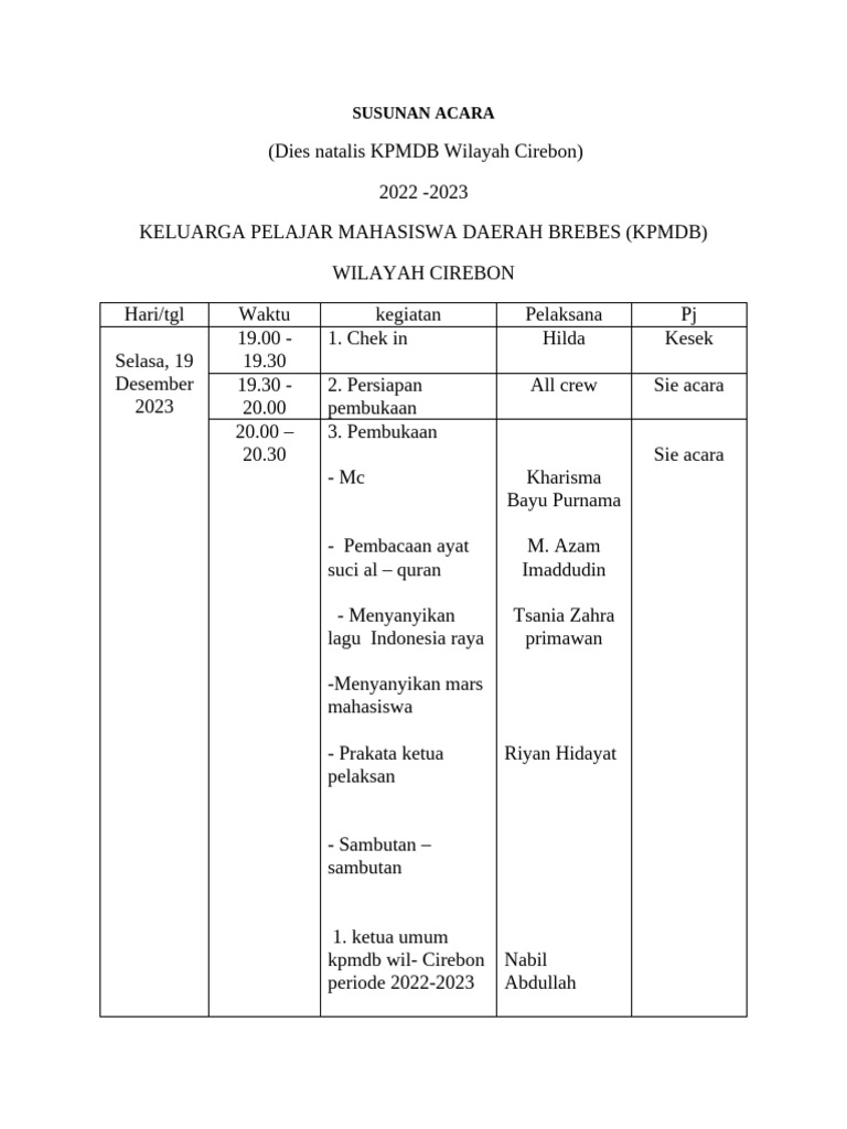 Rundown Diesnatalis KPMDB 2023 | PDF