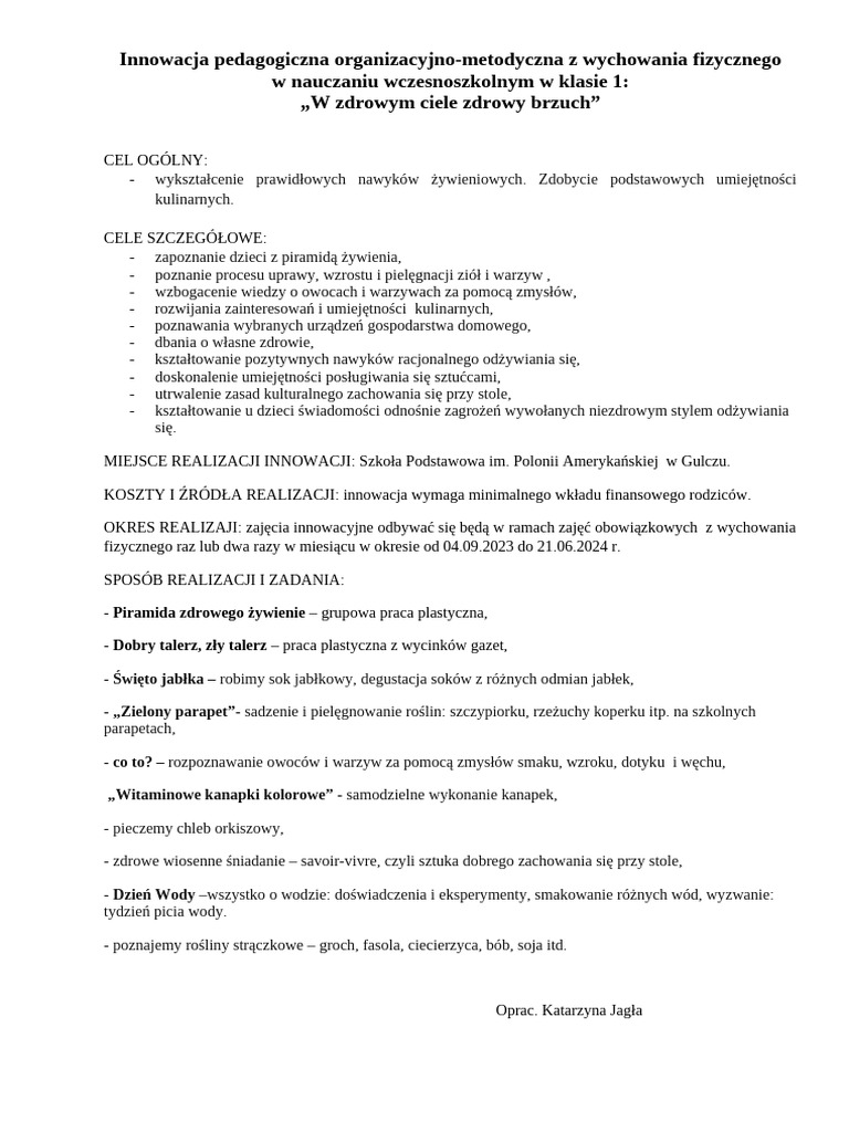 Innowacja Pedagogiczna Metodyczna Z Wychowania Fizycznego W Nauczaniu ...