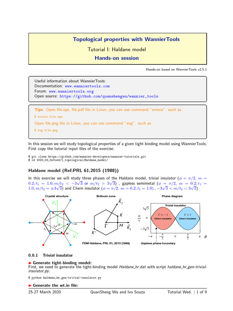 WannierTools Tutorial 2020 Haldane Model | PDF