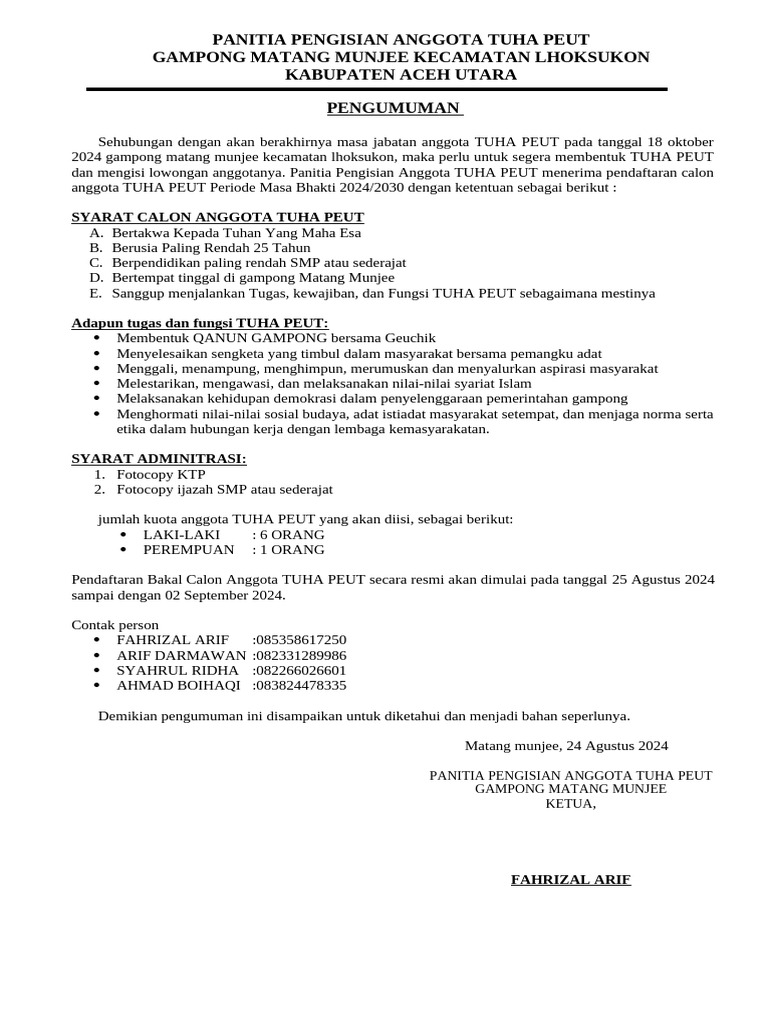 Pendaftaran Tuha Peut | PDF