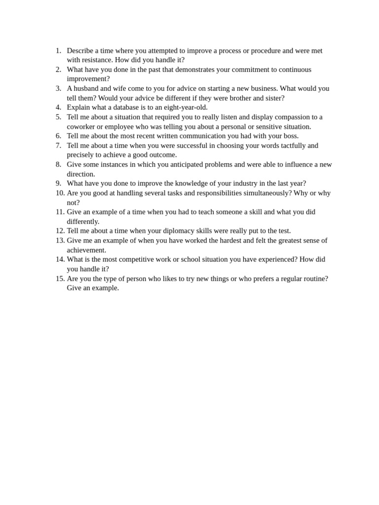 SAS3000 - Mock Interview Questions | PDF