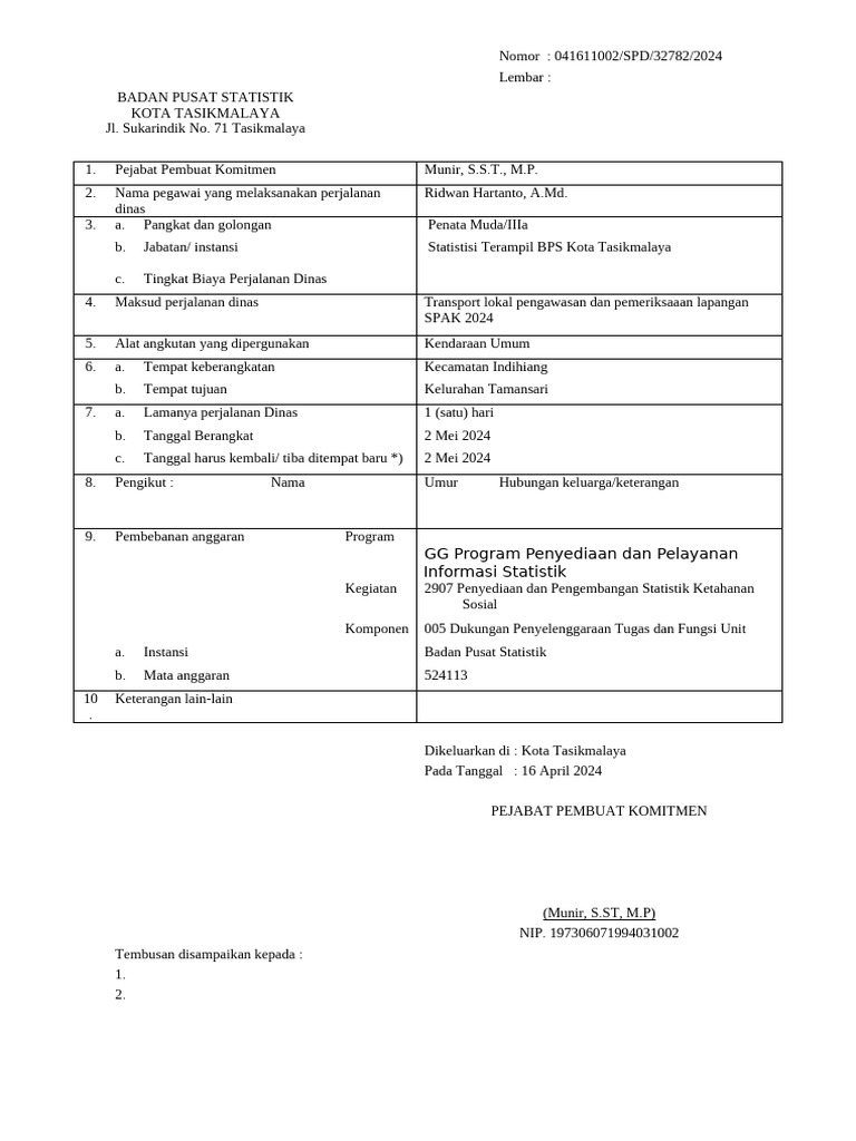 SPD Lapangan 3278 Lembar Ke-2 | PDF