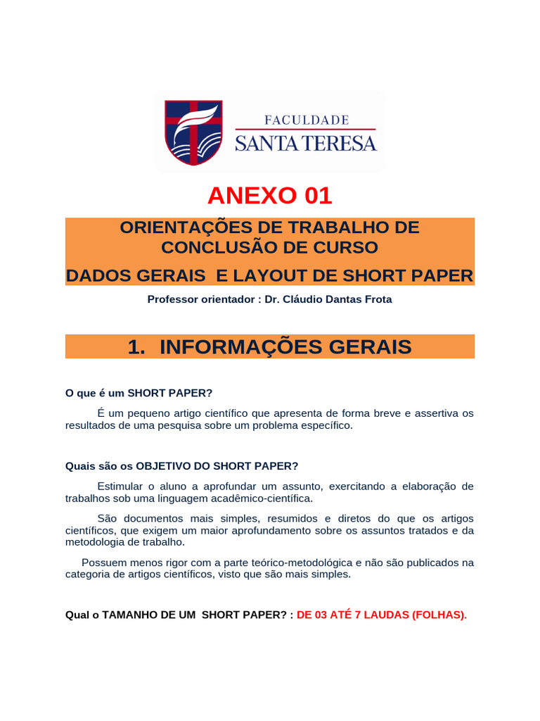 Anexo I Orientações Gerais para Fazer Um Short Paper | PDF ...