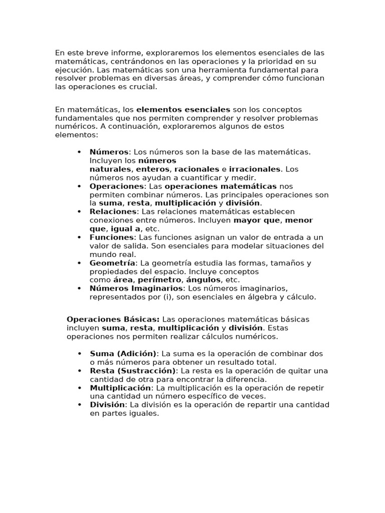 Informe OPERACIONES MATEMATICA | PDF