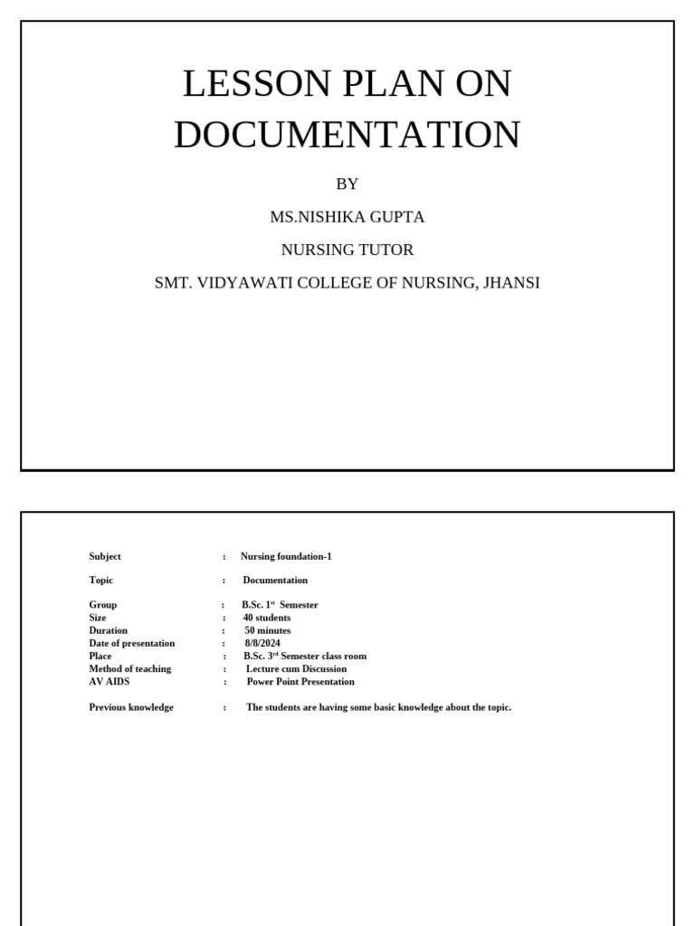 LESSON PLAN ON DOCUMENTATION | PDF