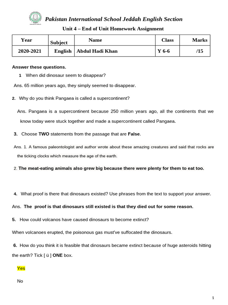 Abdul Hadi Khan - HW Sheet - Y6-6 | PDF