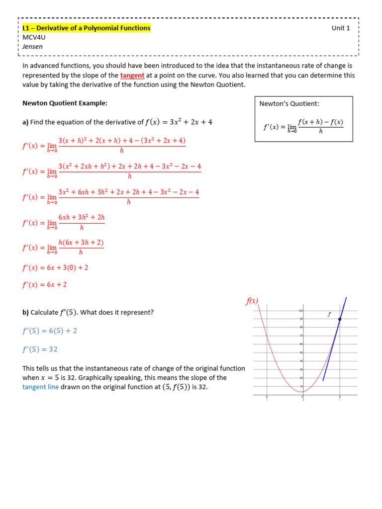 L1t - Derivative of Polynomial Functions | PDF | Derivative | Tangent
